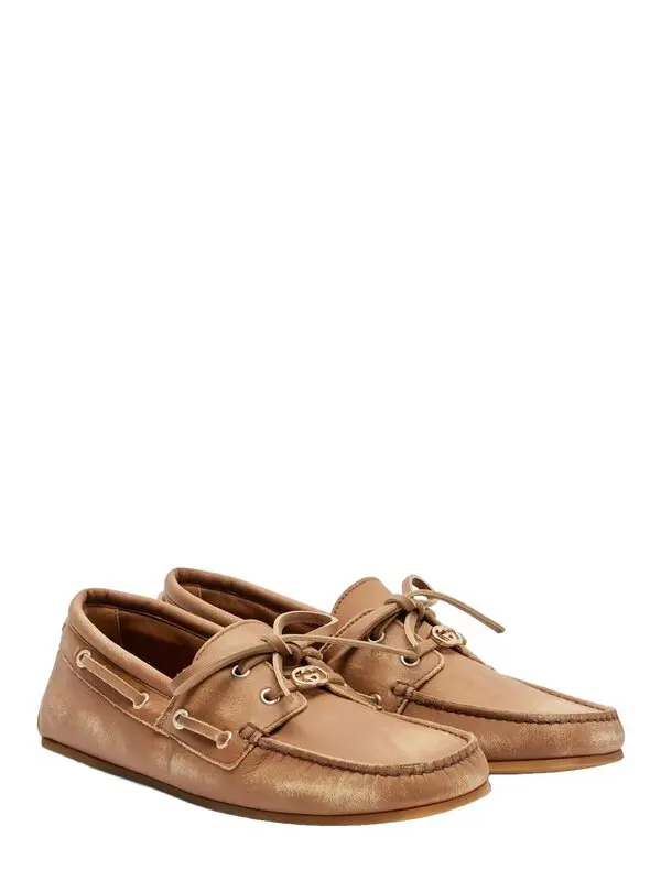 Gucci Gg Leather Boat Shoes - Brown