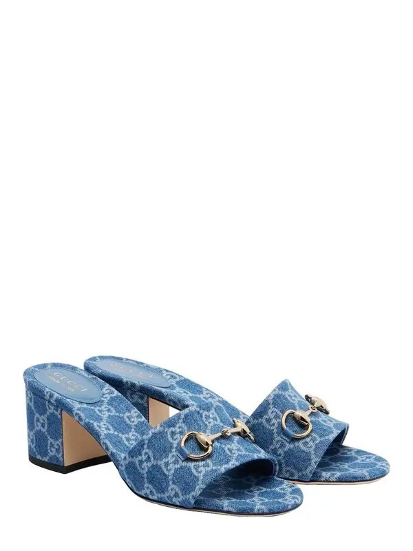 Gucci Horsebit Gg Denim Sandals - Blue
