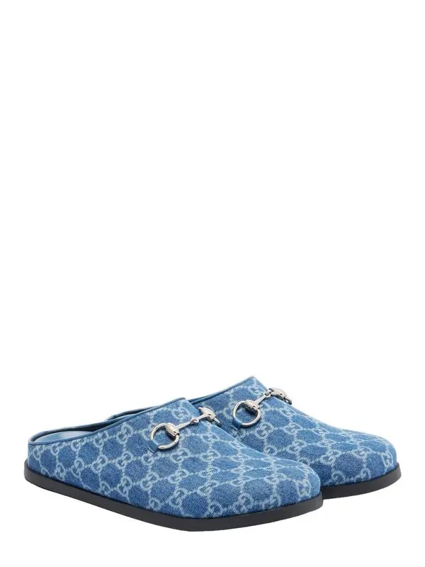 Gucci Horsebit Gg Denim Mules - Blue