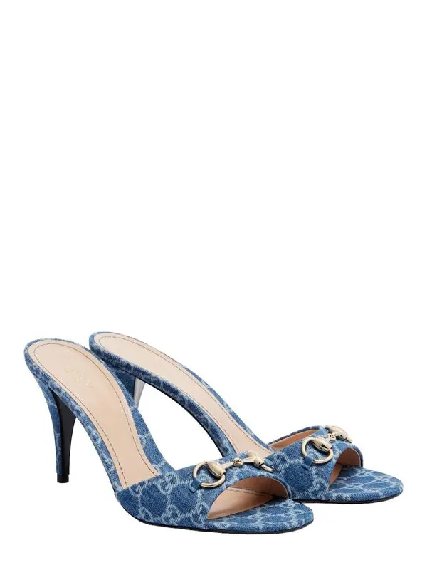 Gucci Horsebit Gg Denim Mules - Blue