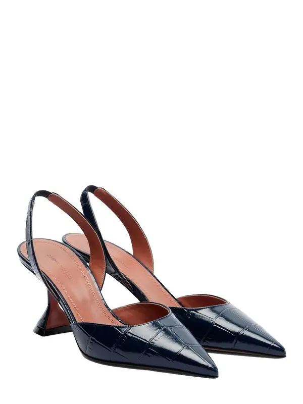 Amina Muaddi Holli Croc-effect Leather Slingback Pumps - Blue