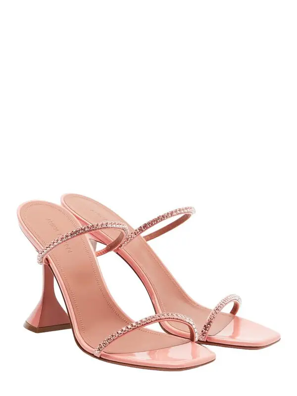 Amina Muaddi Gilda Embellished Patent Leather Sandals - Pink