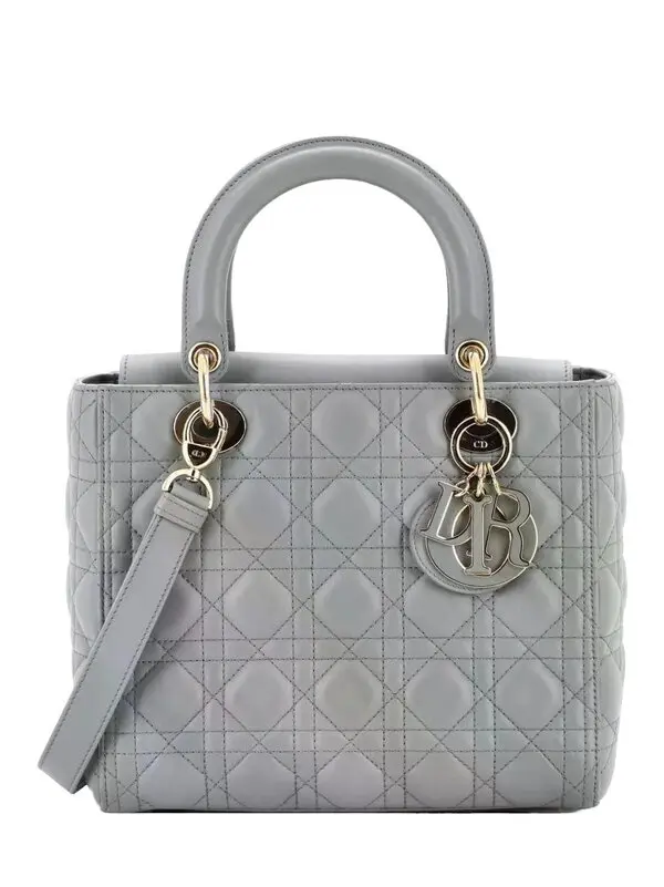 Dior Lady Nm Medium Satchel Cannage Quilt Lambskin - Grey