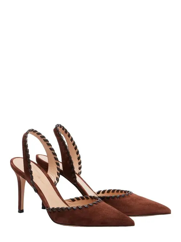 GIANVITO ROSSI Leather-trimmed Suede Slingback Pumps - Brown