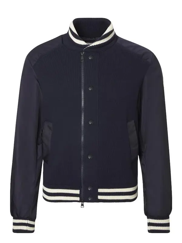 Moncler Ribbed-knit Technical Varsity Jacket - Blue