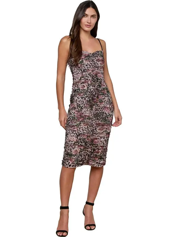 L'Agence Caprice Midi Dress - Multi Large Rose Cheetah