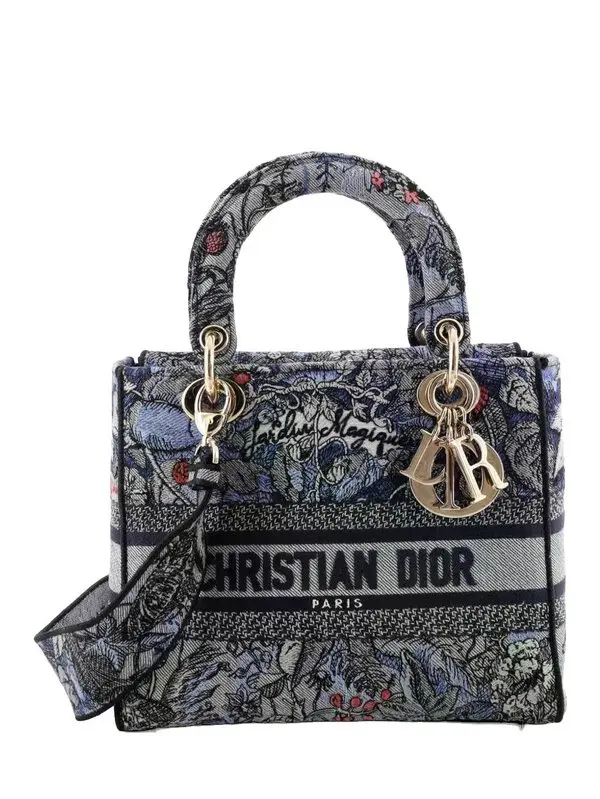 Dior Lady D-lite Embroidered Canvas Satchel Medium - Blue