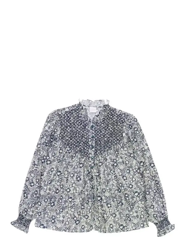 Loretta Caponi Smocked Floral Blouse - Blue