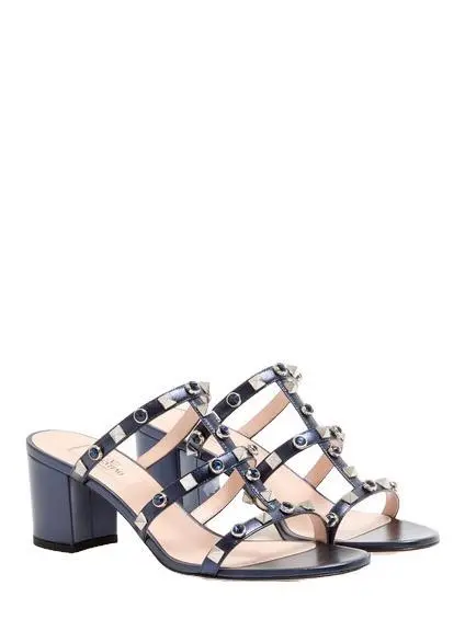 Valentino Garavani Rockstud Slide Sandal With Cabochon - Navy