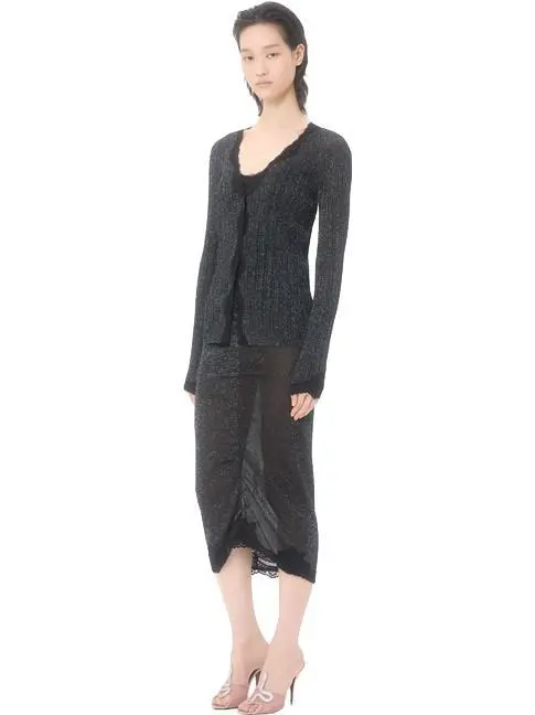 Valentino Garavani Lurex Knit Cardigan With Lace - Metallic