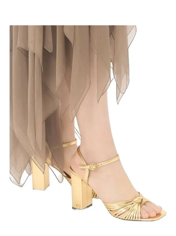 Valentino Garavani Annet Laminated Nappa 90mm Sandals - Gold
