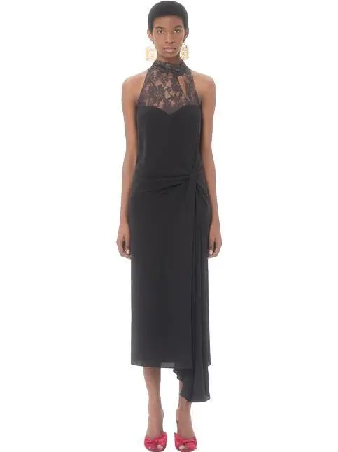 Valentino Garavani Georgette Dress With Lace - Black