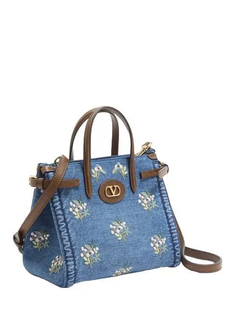 Valentino Garavani Antibes Small Embroidered Shopping Bag - Denim
