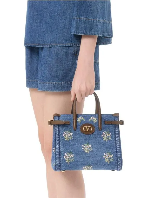 Valentino Garavani Antibes Small Embroidered Shopping Bag - Denim