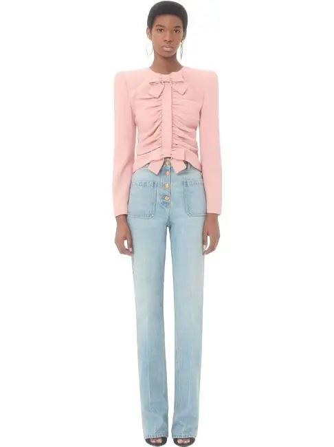 Valentino Garavani Cropped Jacket In Crispy Light Wool - Pink