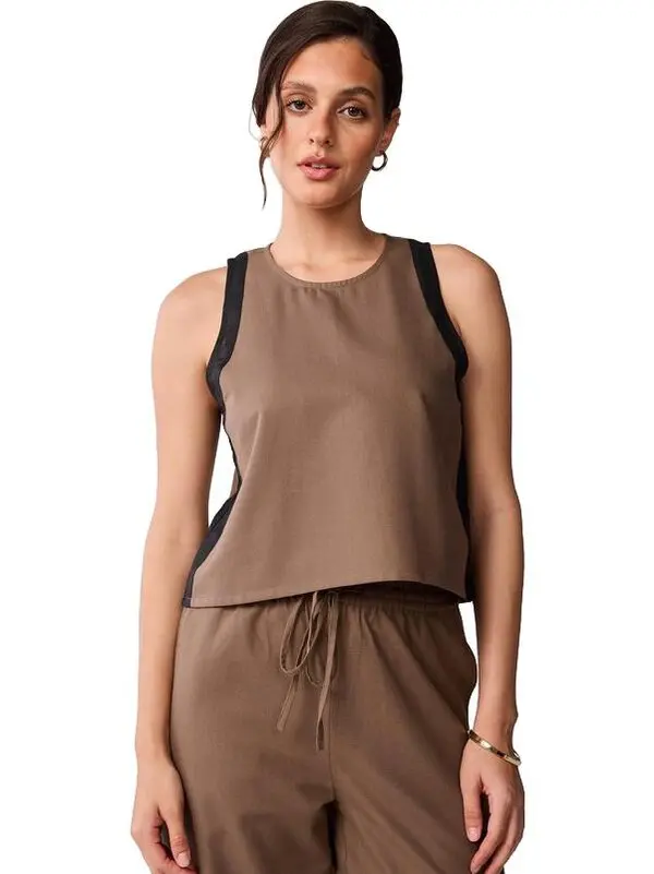 REISTOR Sleeveless Color Block Top - Brown
