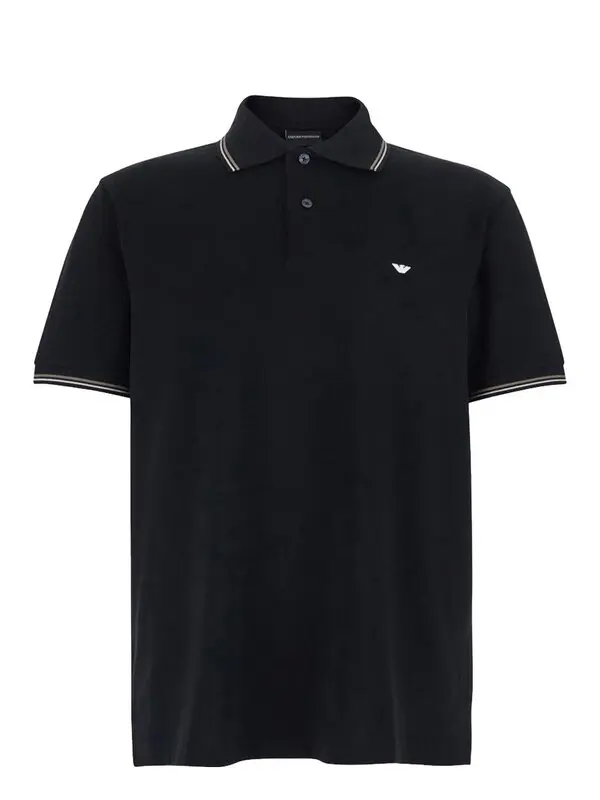 Emporio Armani Logo Cotton Polo Shirt - Black