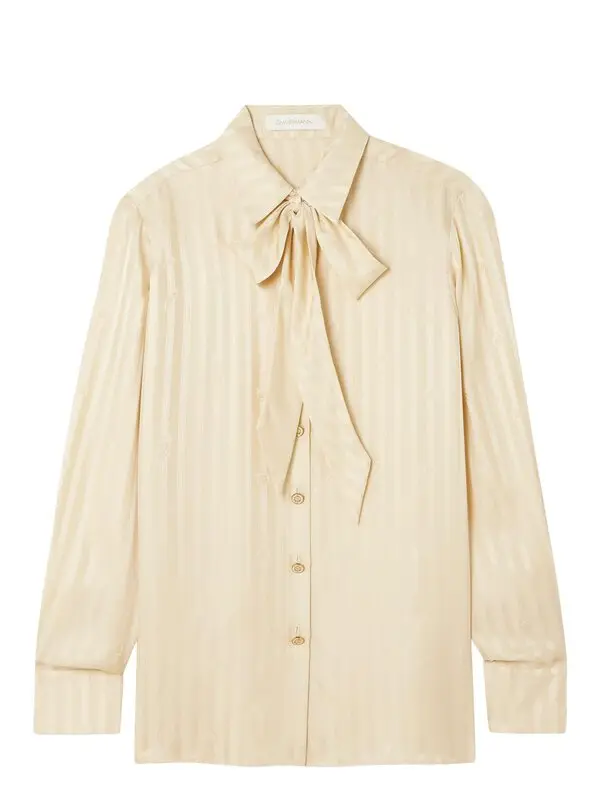 Zimmermann Luna Pussy-bow Silk-jacquard Shirt - Cream