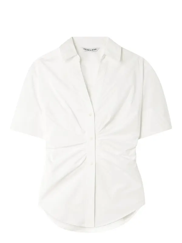 Veronica Beard Devra Ruched Cotton-blend Poplin Shirt - White