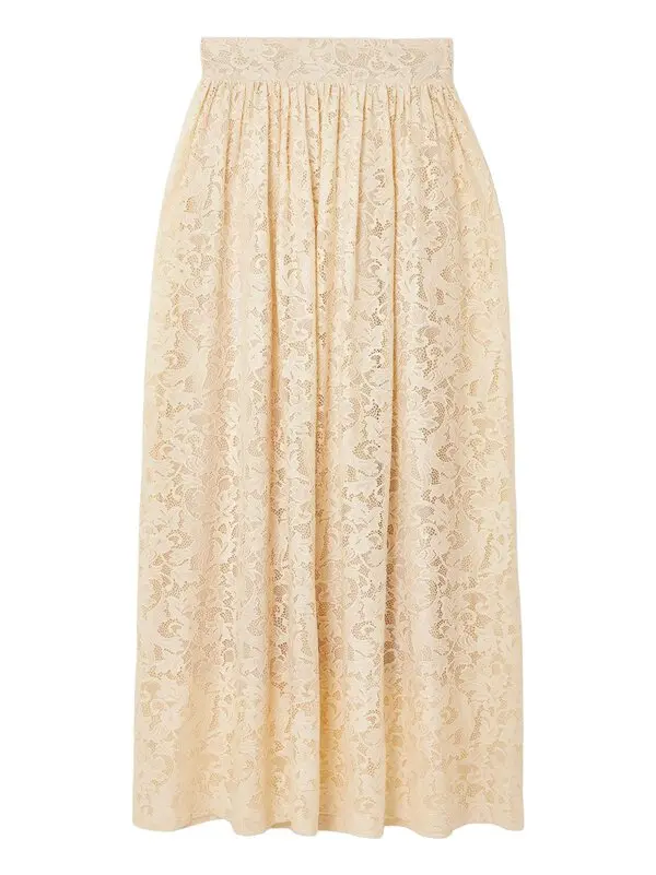 Zimmermann Pleated Lace Midi Skirt - Cream