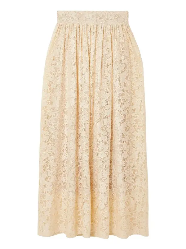 Zimmermann Lace Pleated Midi Skirt - Cream