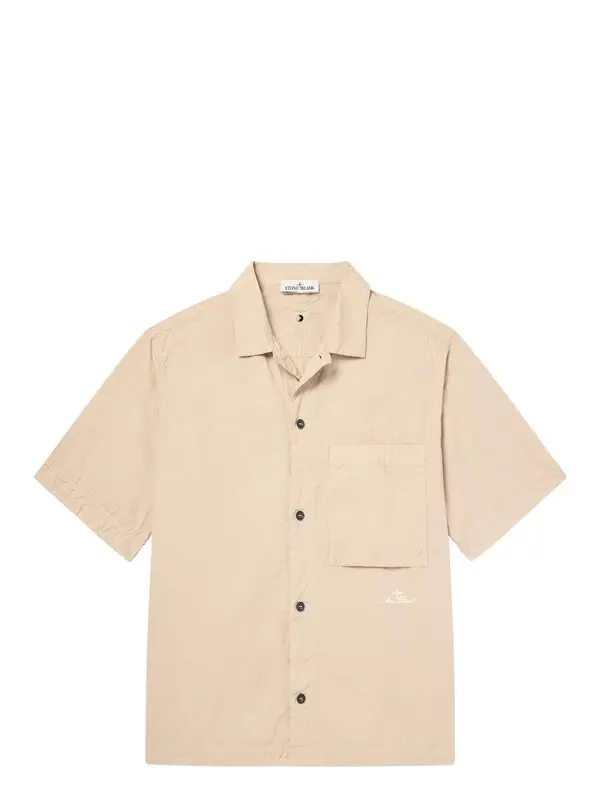 Stone Island Logo-embroidered Cotton-poplin Shirt - Beige