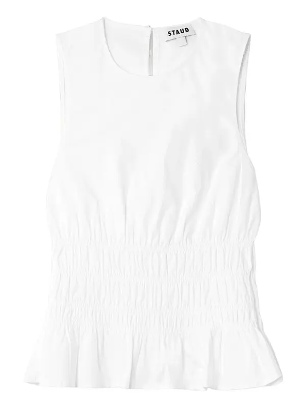 Staud Culver Shirred Poplin Peplum Top - White