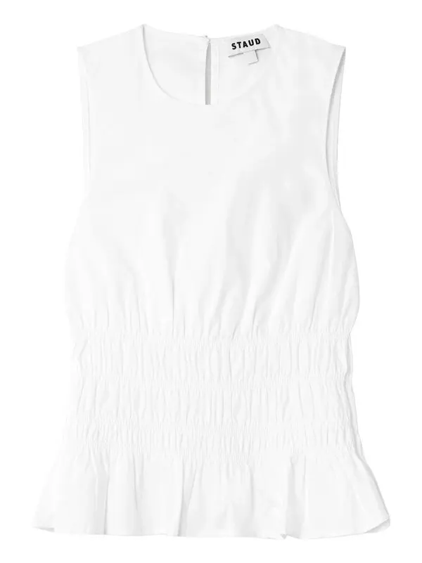 Staud Culver Shirred Peplum Top - White