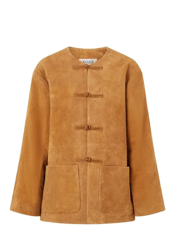 RÓHE Mandarin Paneled Suede Jacket - Brown