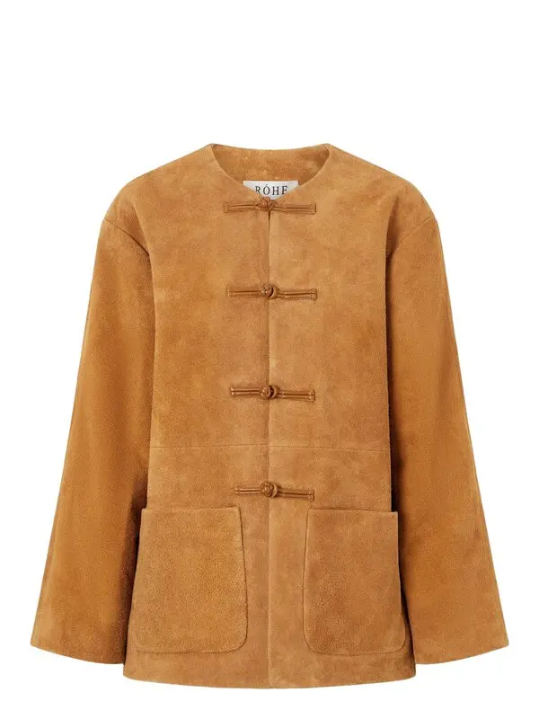 RÓHE Mandarin Paneled Suede Jacket - Light Brown
