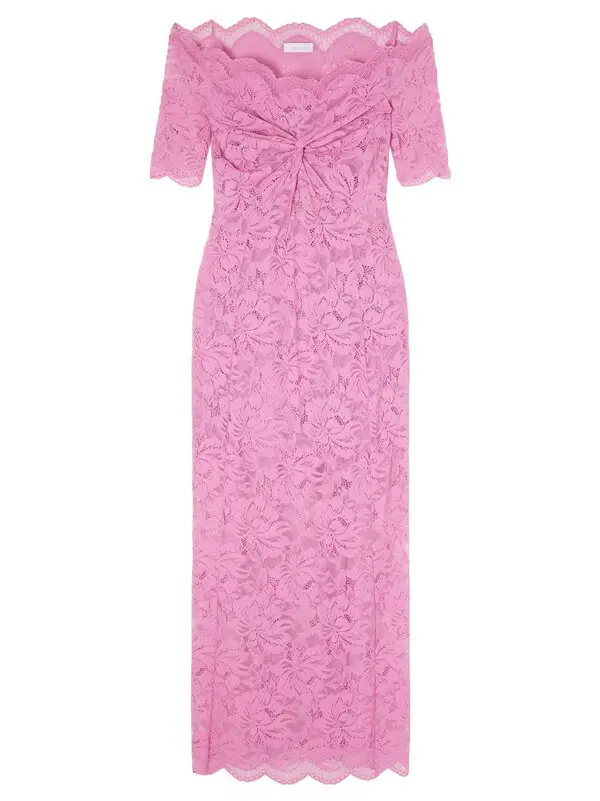 Rabanne Off-the-shoulder Scalloped Lace Midi Dress - Pink