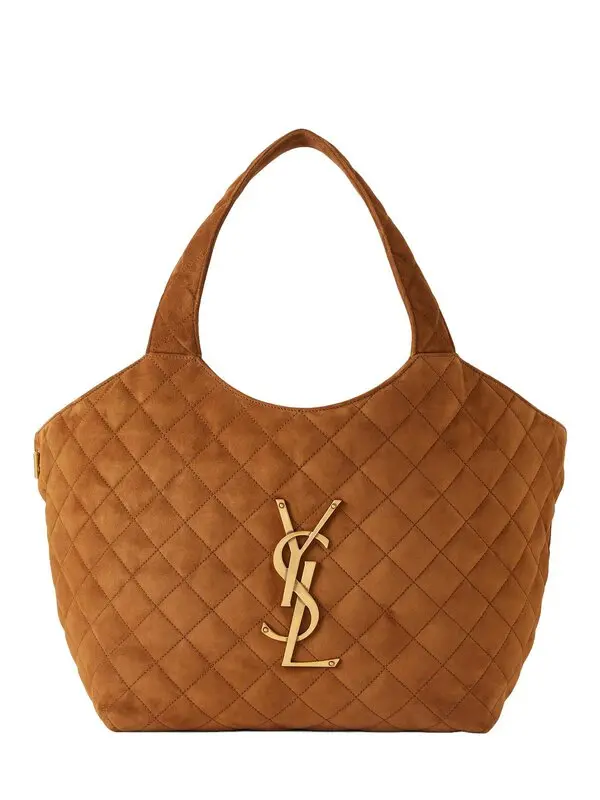 Saint Laurent Icare Medium Quilted Suede Tote - Brown