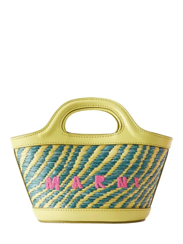 Marni Tropicalia Micro Leather And Embroidered Faux Raffia Tote - Green