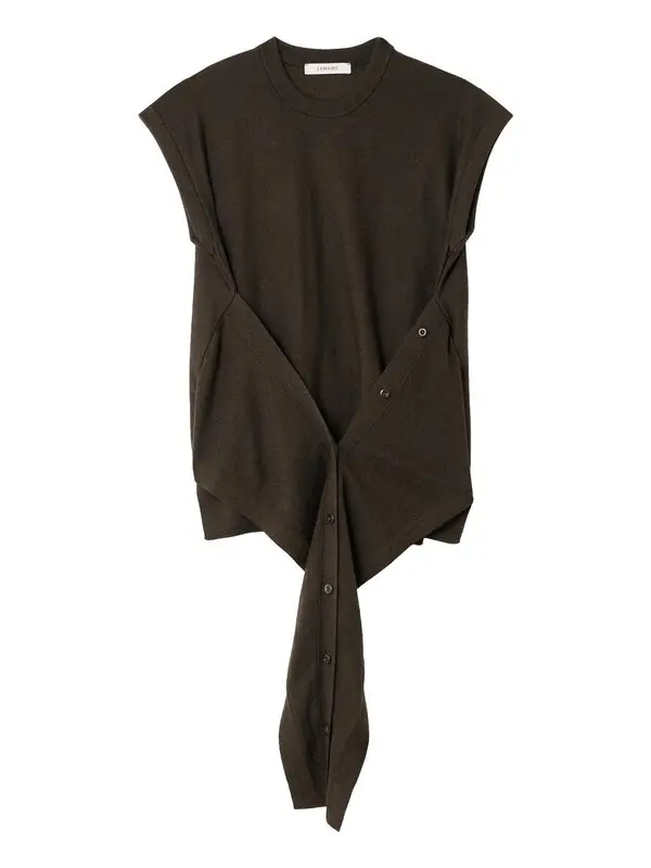 LEMAIRE Asymmetric Draped Wool-blend Top - Brown
