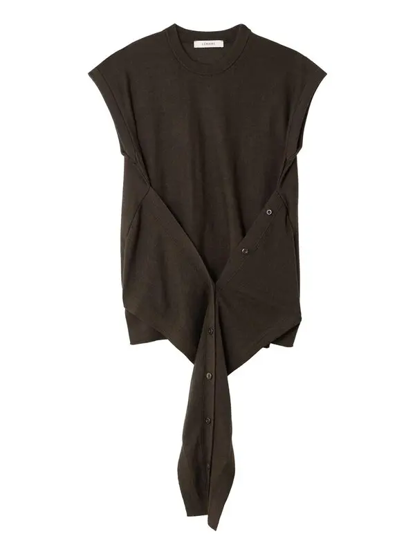 LEMAIRE Asymmetric Draped Wool-blend Top - Dark Brown