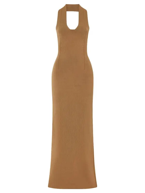Khaite Mahi Knitted Halterneck Maxi Dress - Brown