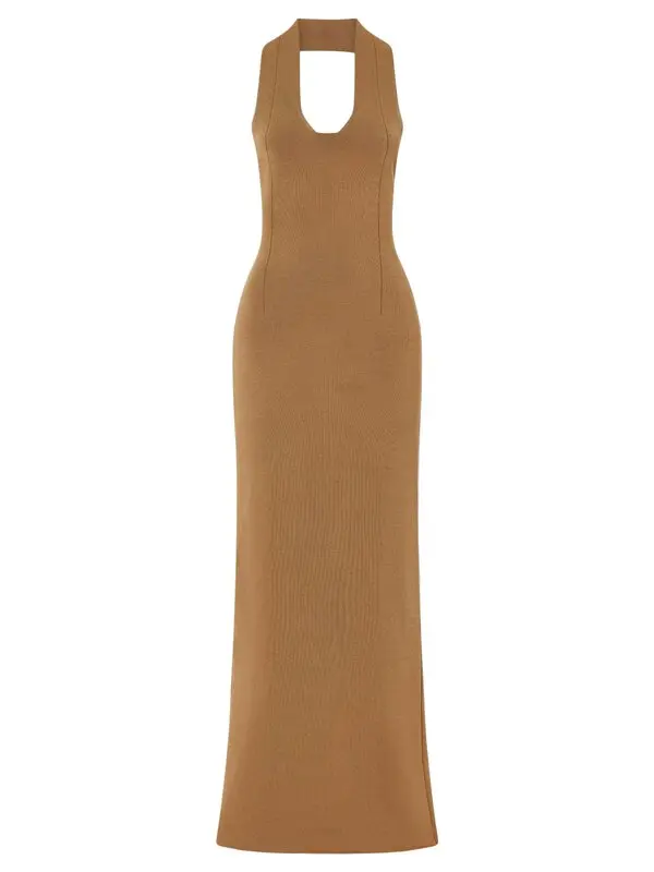 Khaite Mahi Knitted Halterneck Maxi Dress - Light Brown