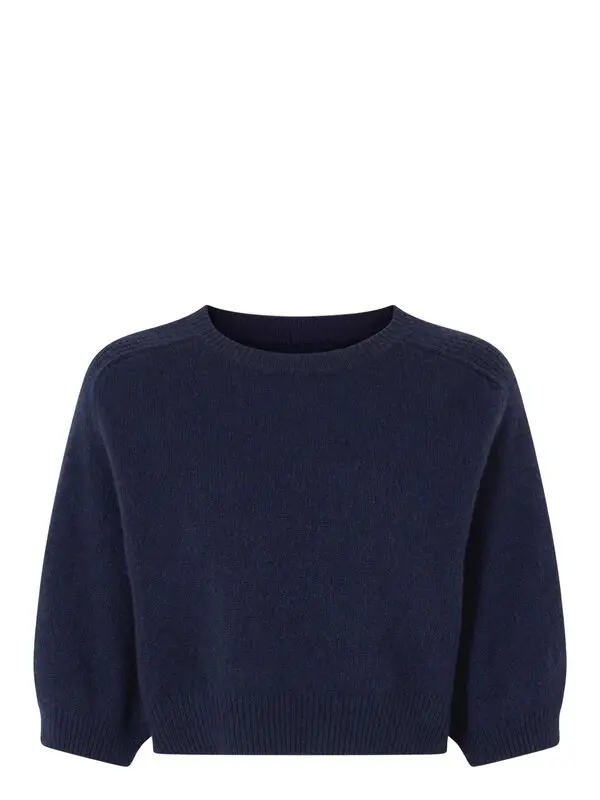 Khaite Lorelai Cropped Wool And Cashmere-blend Sweater - Navy