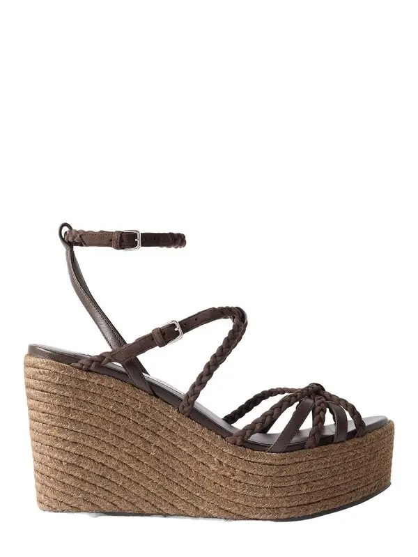 JIMMY CHOO Nyra 110 Braided Suede And Leather Espadrille Wedge Sandals - Brown