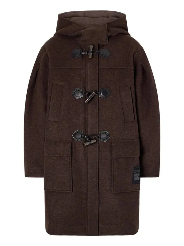 GANNI Hooded Wool-blend Duffle Coat - Brown