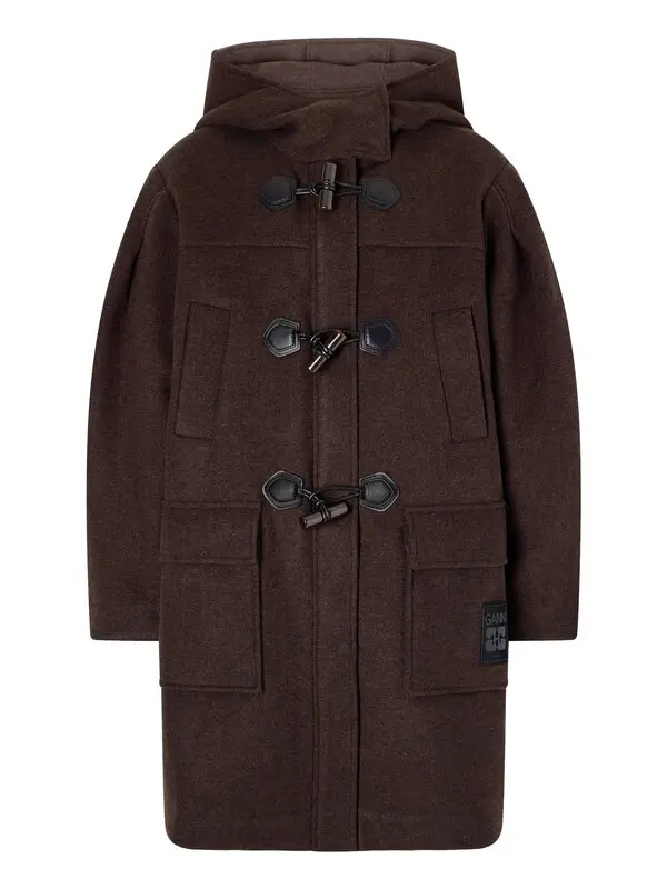 GANNI Hooded Wool-blend Coat - Dark Brown