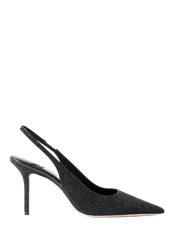 JIMMY CHOO Love 85 Glittered Leather Slingback Pumps - Black