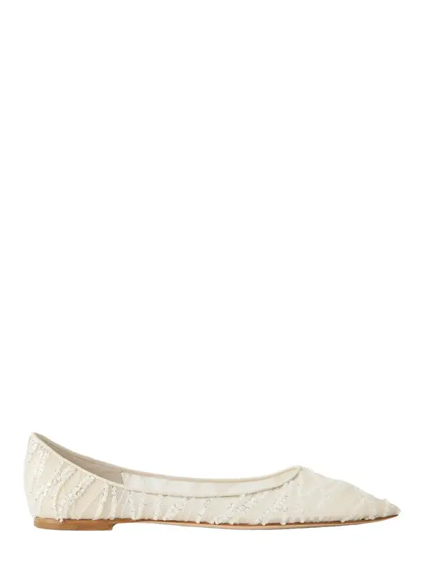 JIMMY CHOO Love Embellished Mesh Ballet Flats - Neutrals