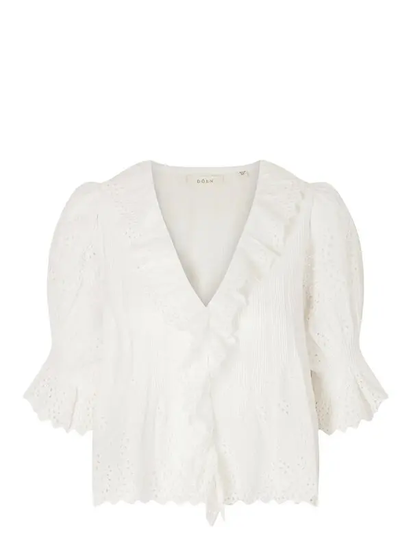 DÔEN Henri Ruffled Broderie Anglaise Cotton Top - White