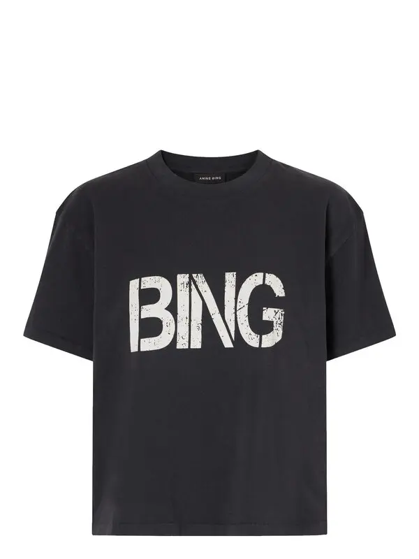 ANINE BING Walker Printed Cotton-jersey T-shirt - Black