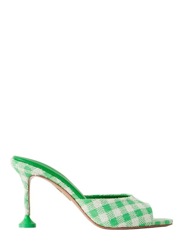 AQUAZZURA Bisous 85 Checked Jacquard Mules - Green