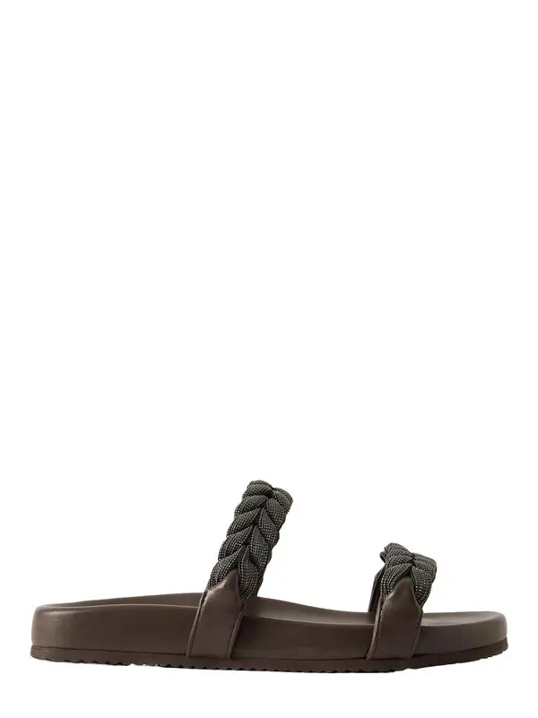 Brunello Cucinelli Bead-embellished Leather Sandals - Brown