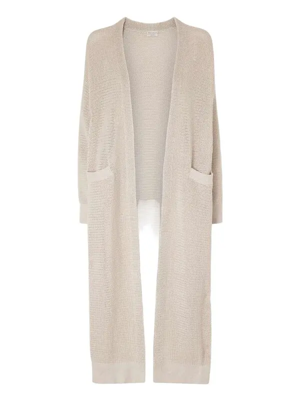Brunello Cucinelli Metallic Open-knit Cotton-blend Cardigan - Cream