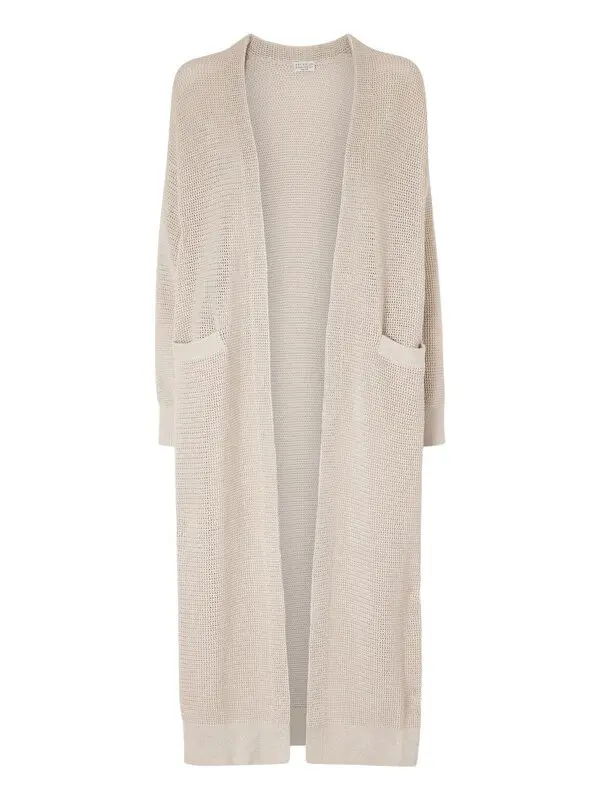 Brunello Cucinelli Metallic Open-knit Cotton-blend Cardigan - Neutrals
