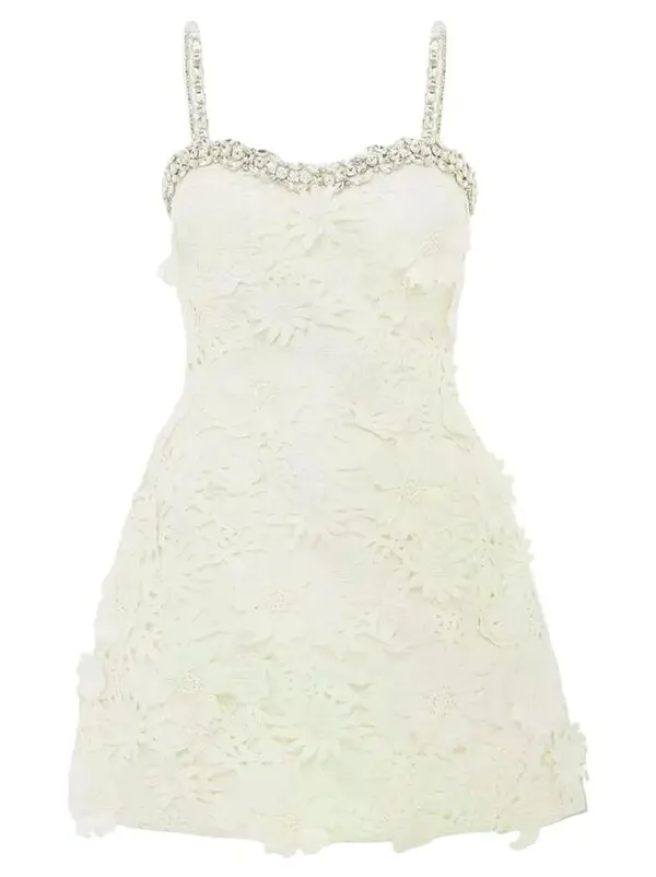 LEO LIN Floral Embellished Mini Dress - White
